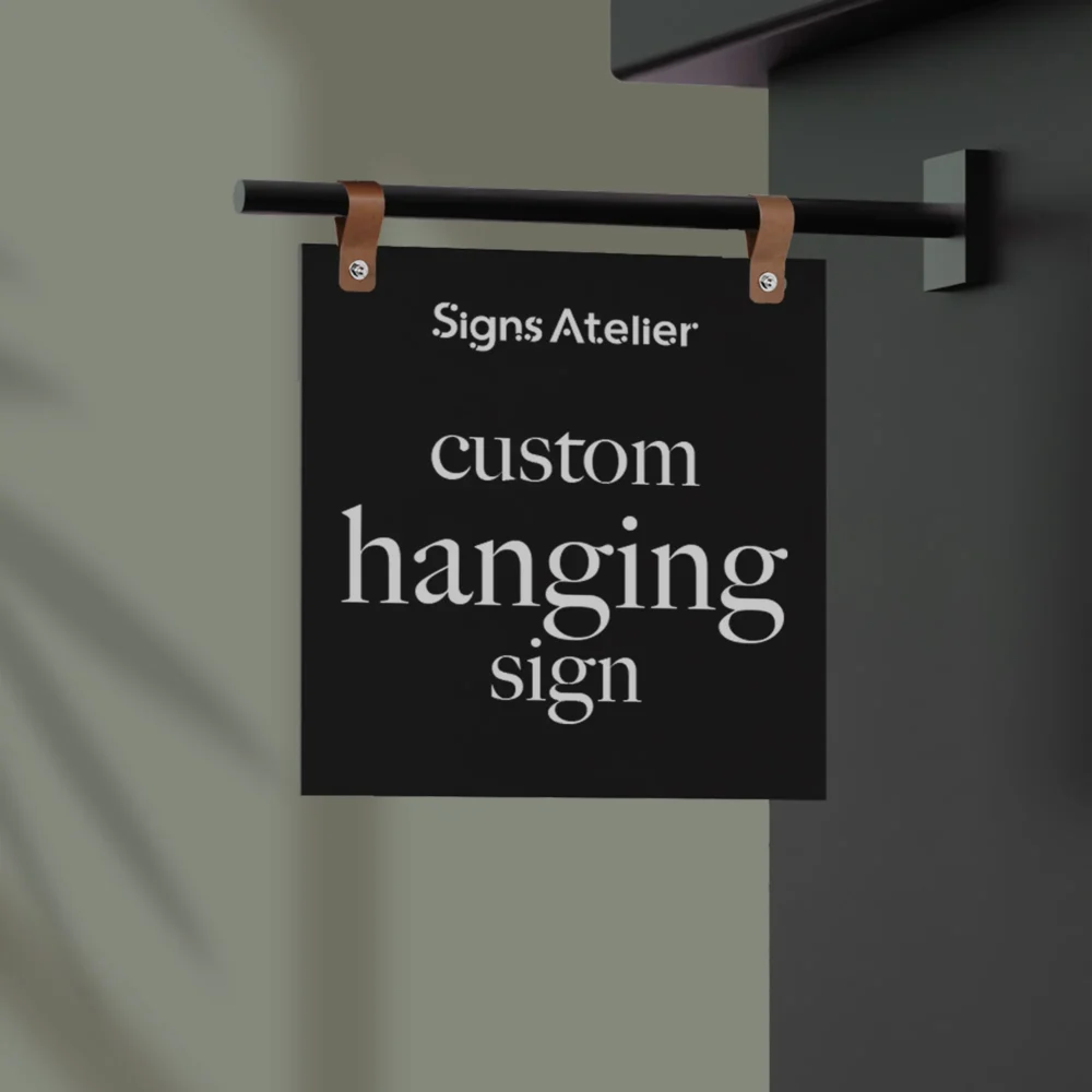 Custom Black Hanging Sign SignsAtelier a Sign Shop
